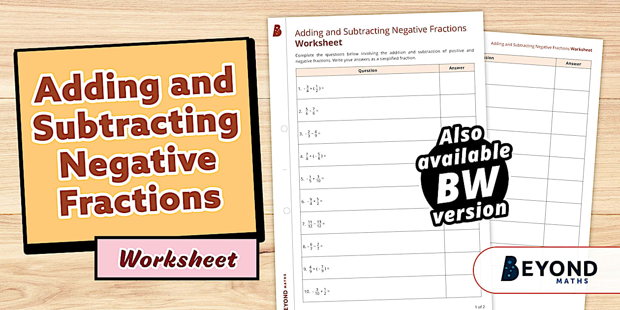 Negative Fractions Worksheet: Add & Subtract