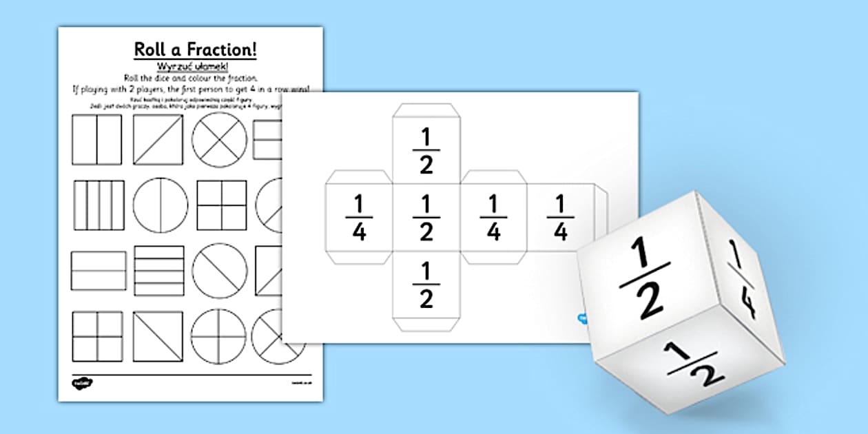 Year 1 Roll a Fraction Worksheet / Worksheet Polish Translation