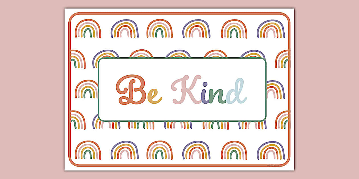 Muted Rainbow Themed Be Kind Display Poster (Teacher-Made)