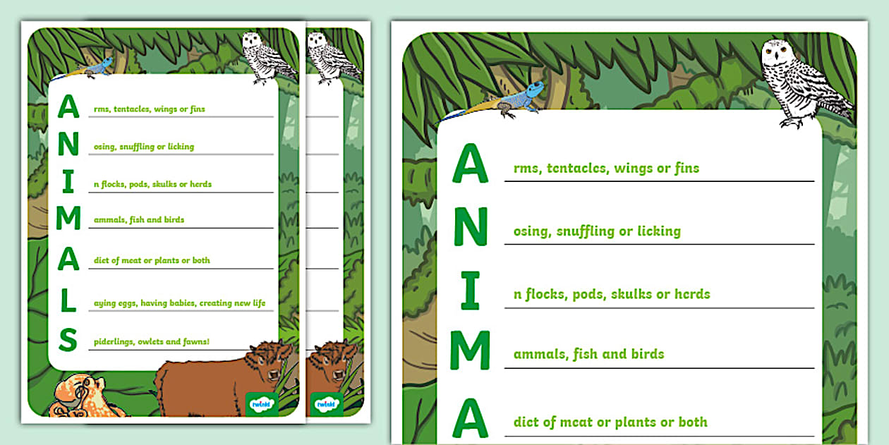 Animals Acrostic Poem Example and Template - Twinkl - KS1