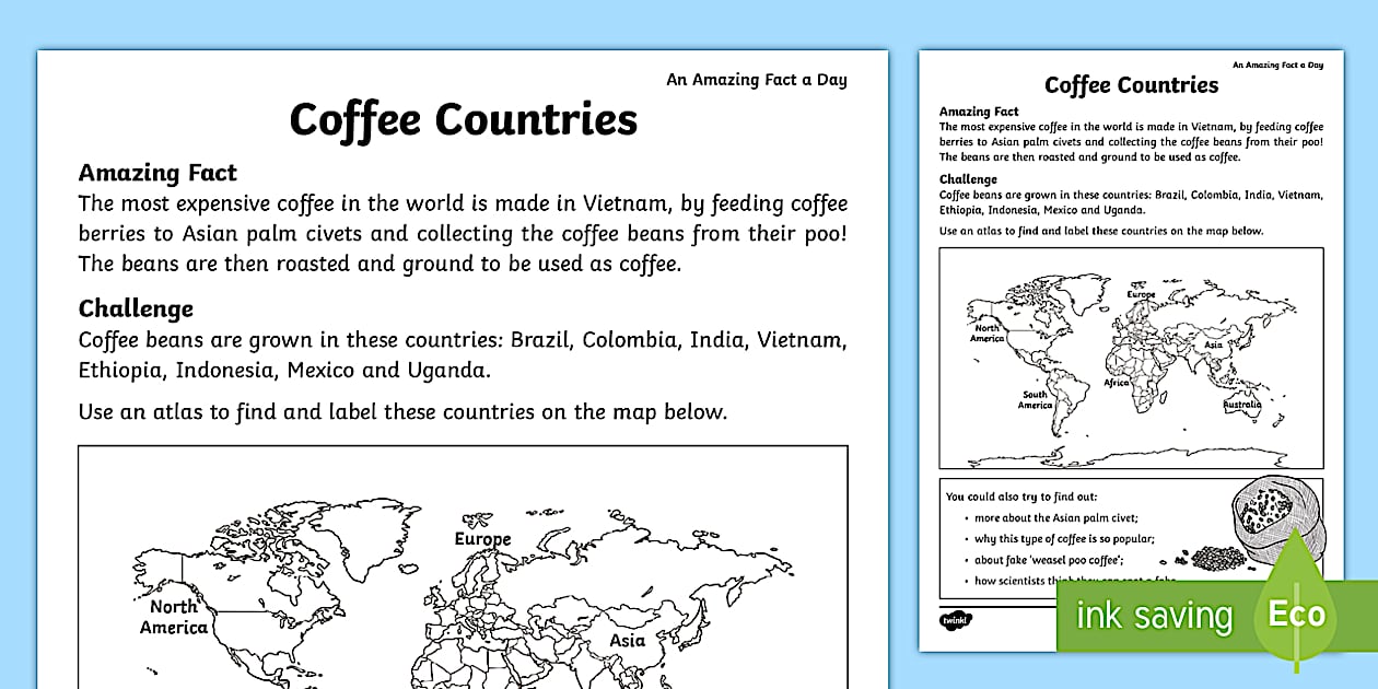 Coffee Countries Worksheet / Worksheet - Twinkl