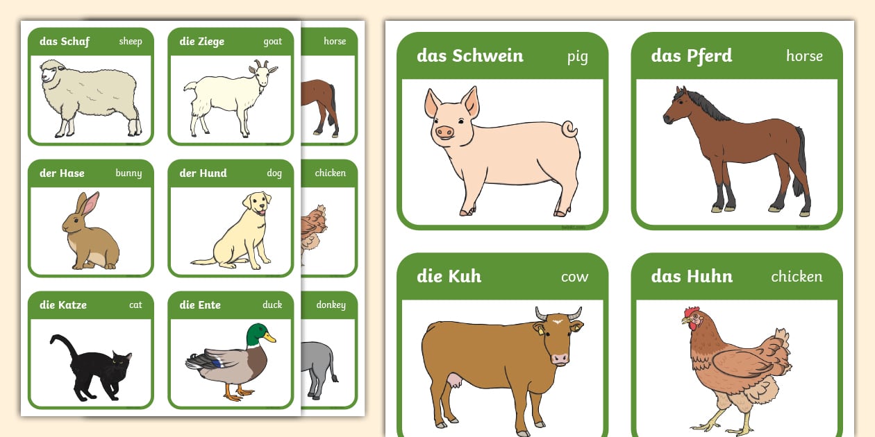 Farm Animals - German/English Word Cards (teacher made)