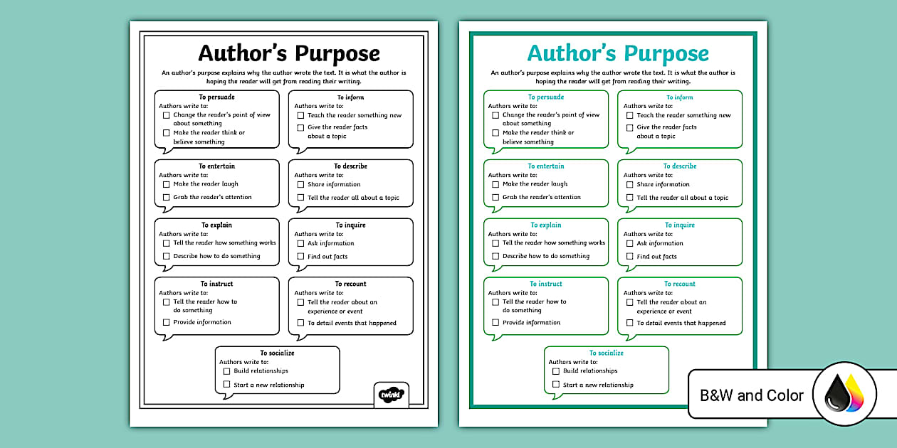 Author's Purpose for Writing Poster (teacher made) - Twinkl