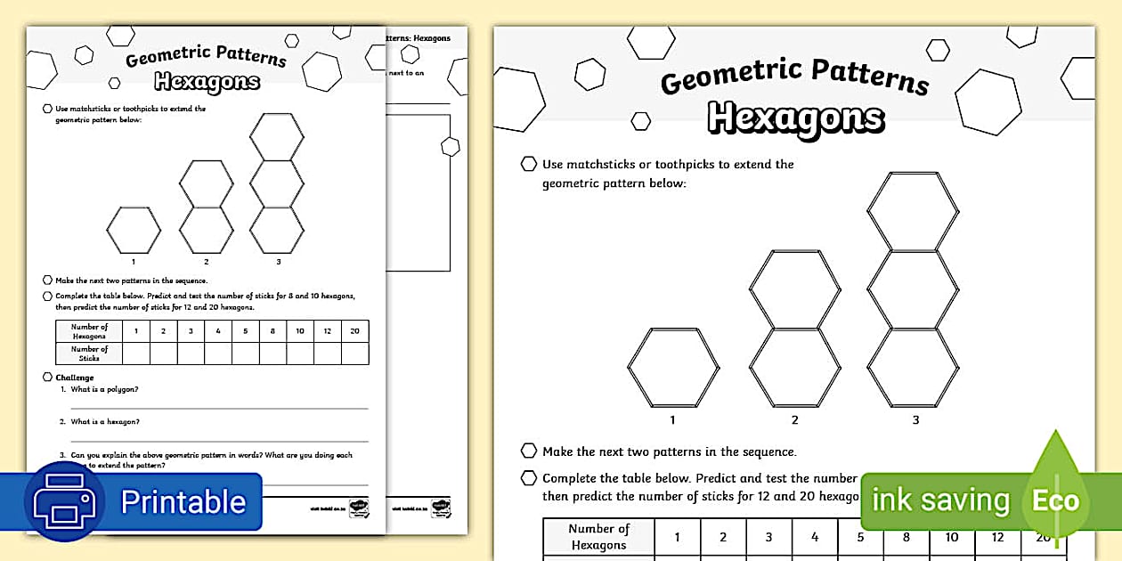 Geometric Patterns: Hexagons Activity Sheet (teacher made)