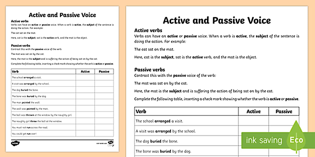 Active and Passive Voice Chart Activity | Primary Resources