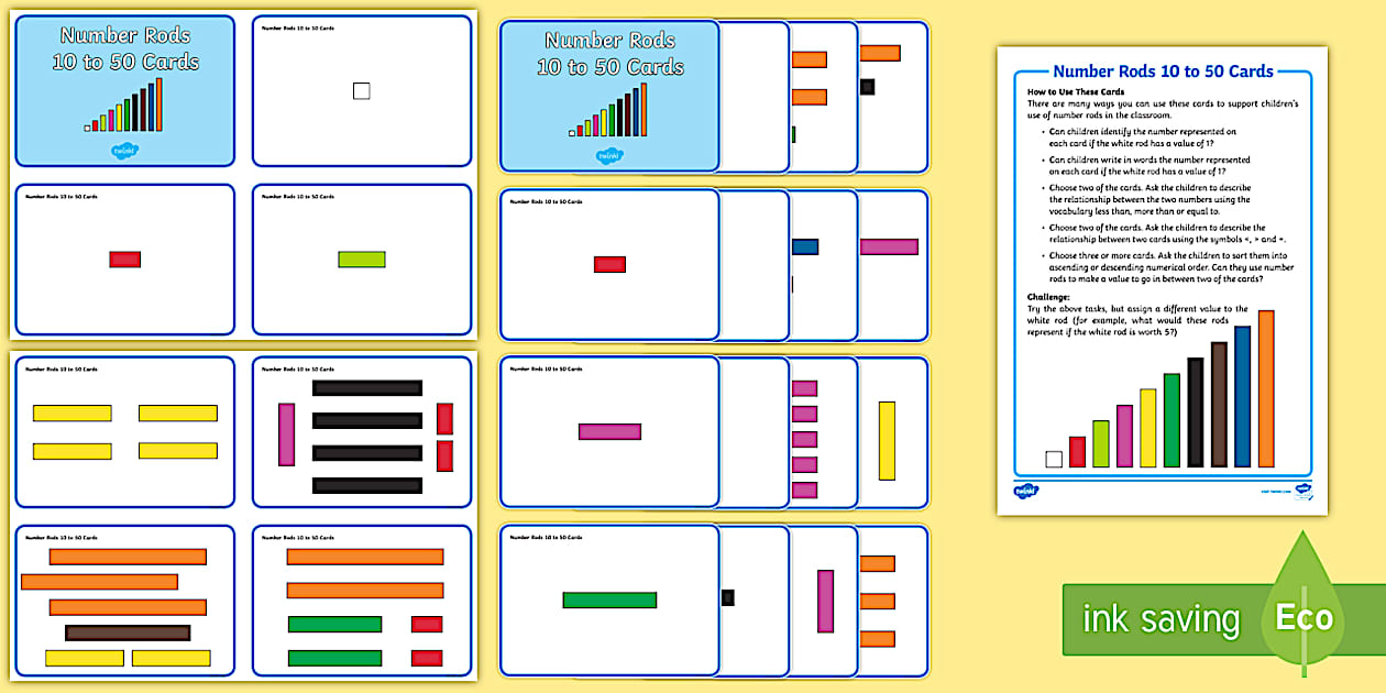 Number Rods 10 - 50 Cards (teacher made) - Twinkl