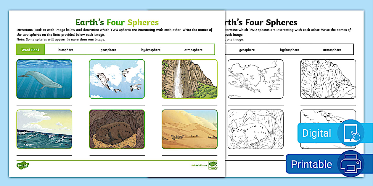 Fifth Grade Earth’s Four Spheres Classification Worksheet