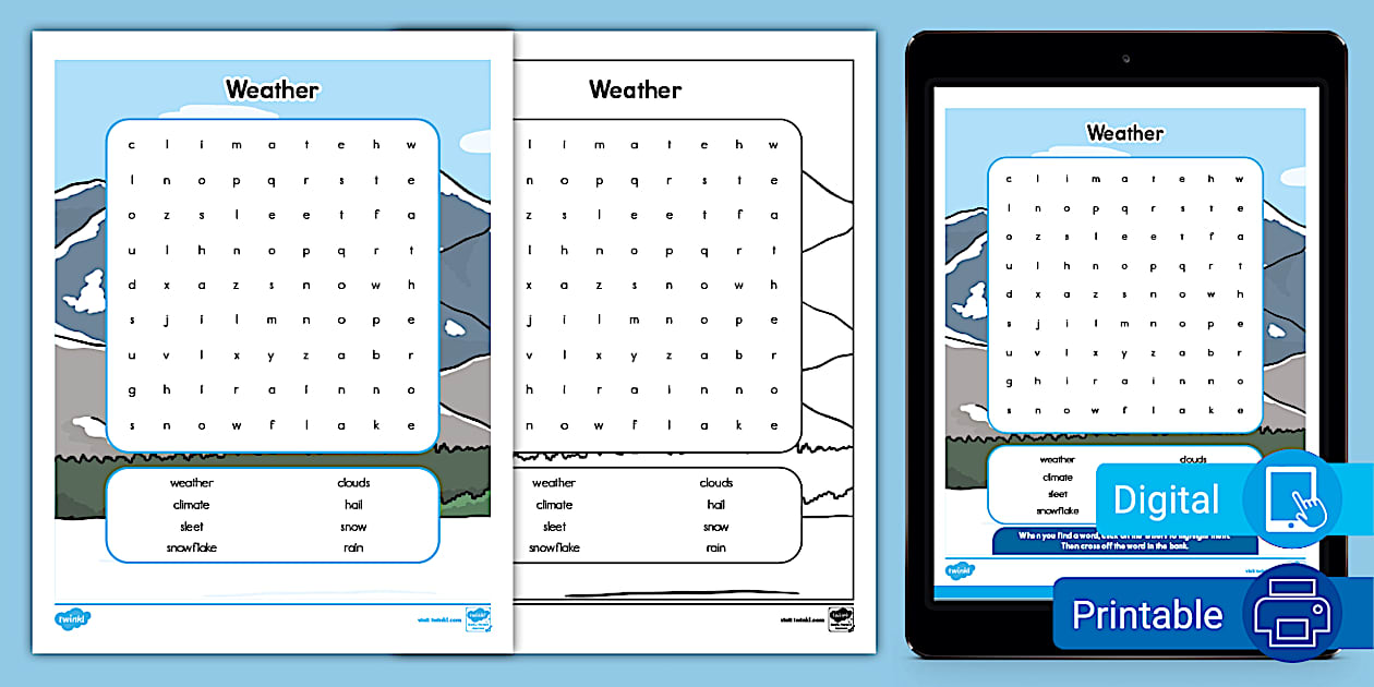 Weather Word Search for K-2nd Grade