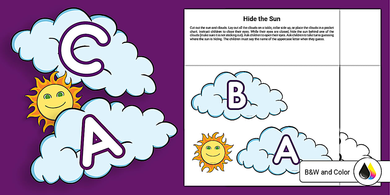 Hide the Sun Uppercase Letter Recognition Worksheet for PK-K