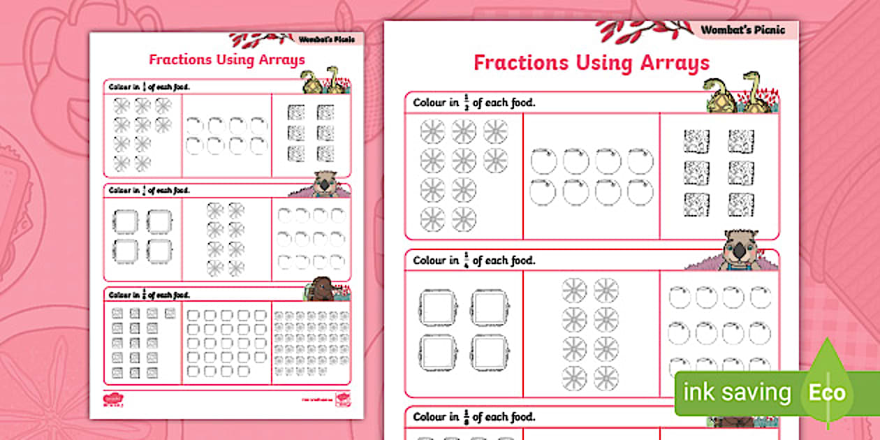 Wombat's Picnic Fractions Using Arrays Worksheet - Twinkl