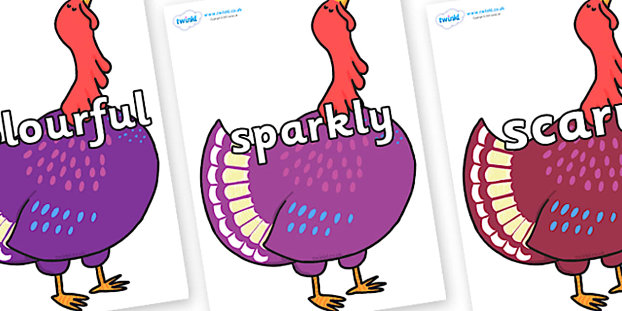 Cursive Wow Words on Hullabaloo Turkey to Support Teaching on Farmyard