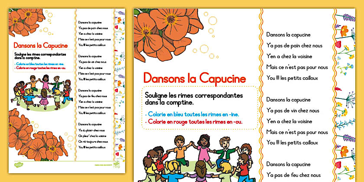 Dansons la Capucine – Colorie les rimes - Twinkl