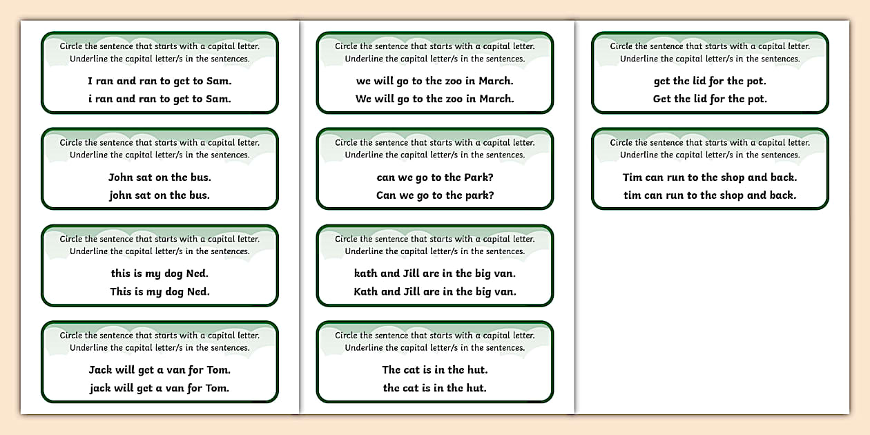 Choose the Correct Sentence: Capital Letters (teacher made)