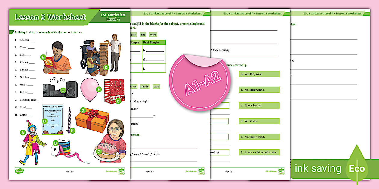 ESL Curriculum Level 4, Lesson 3 Worksheet (teacher made)