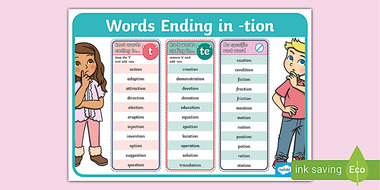List of Words Ending in -tion Poster - KS2 - Twinkl
