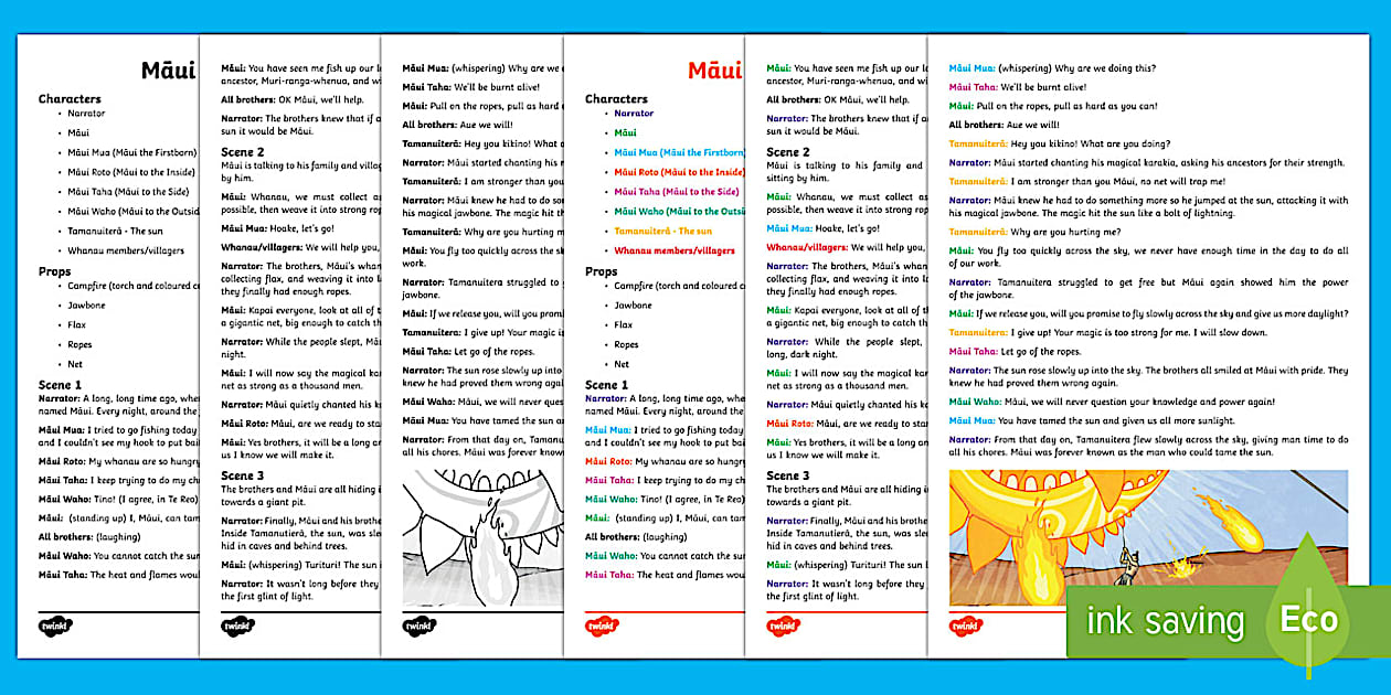 Editable Māui and the Sun Play Script - Twinkl