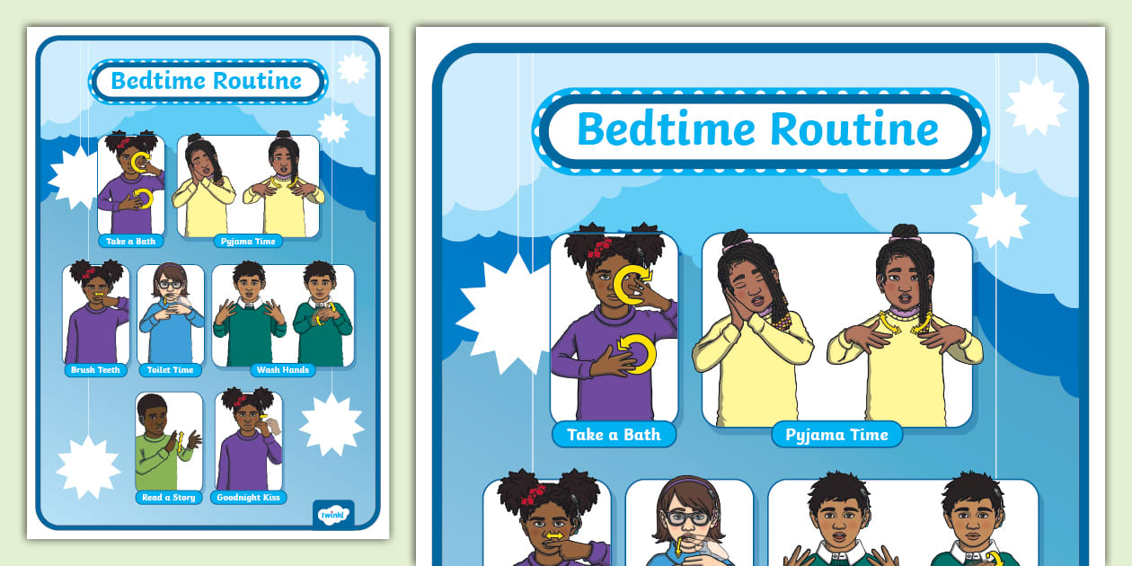 Bedtime Routine Poster in SASL (teacher made) - Twinkl