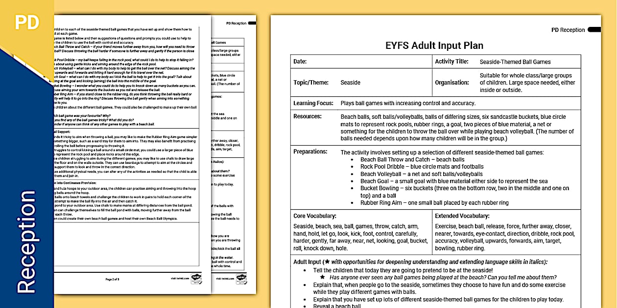 EYFS Seaside-Themed Ball Games Adult Input Plan & Pack