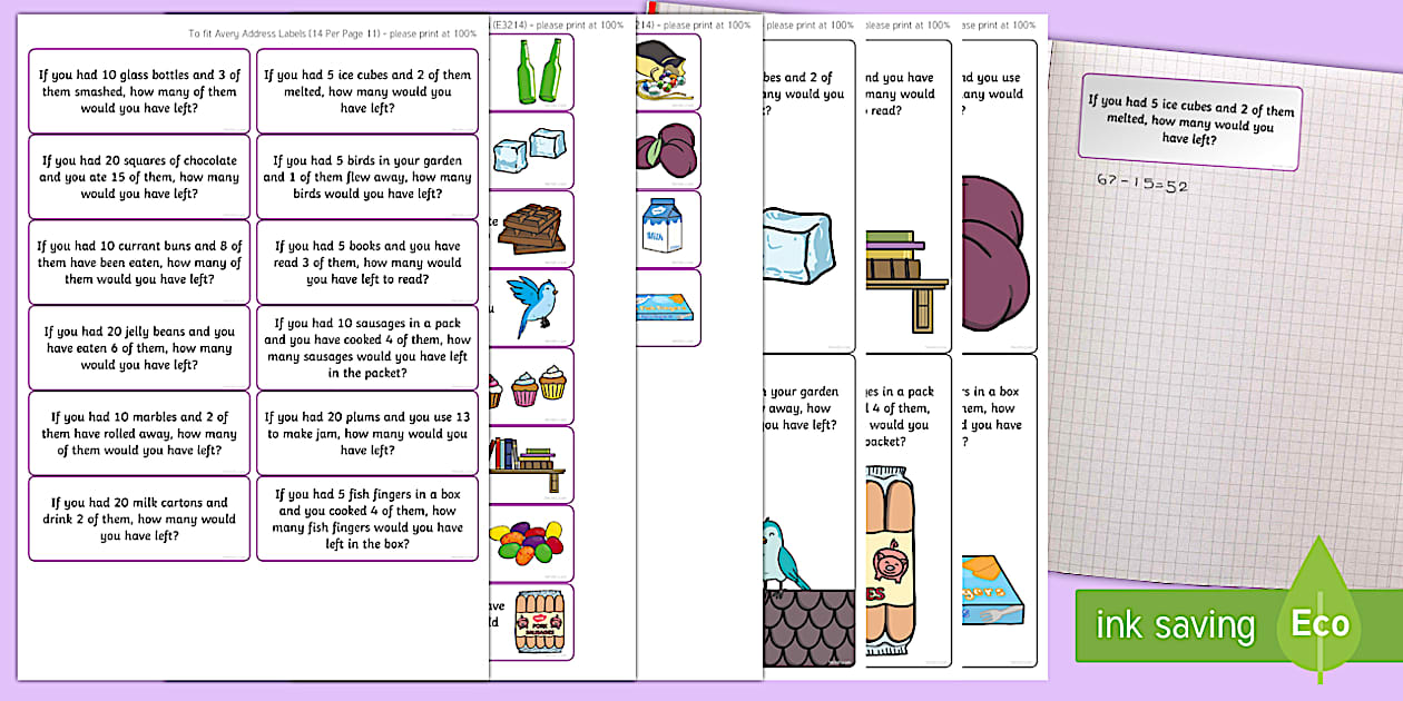Editable Subtraction-Themed Maths Challenge Sticky Labels