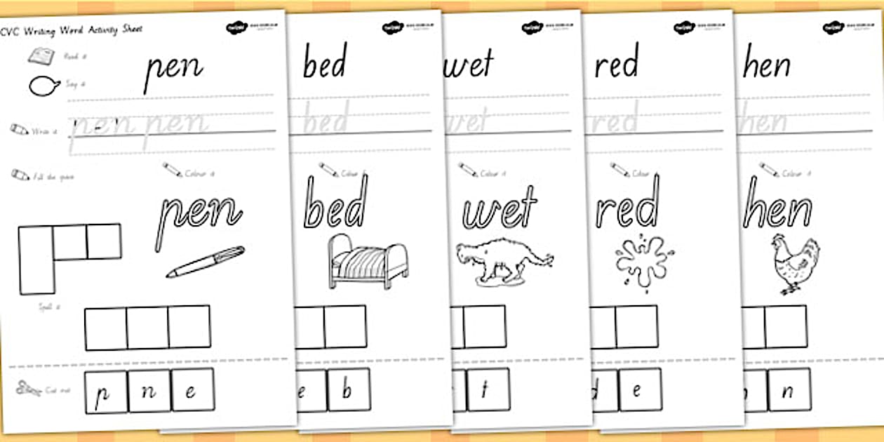 VIC CVC Writing Word Worksheets E (teacher made) - Twinkl