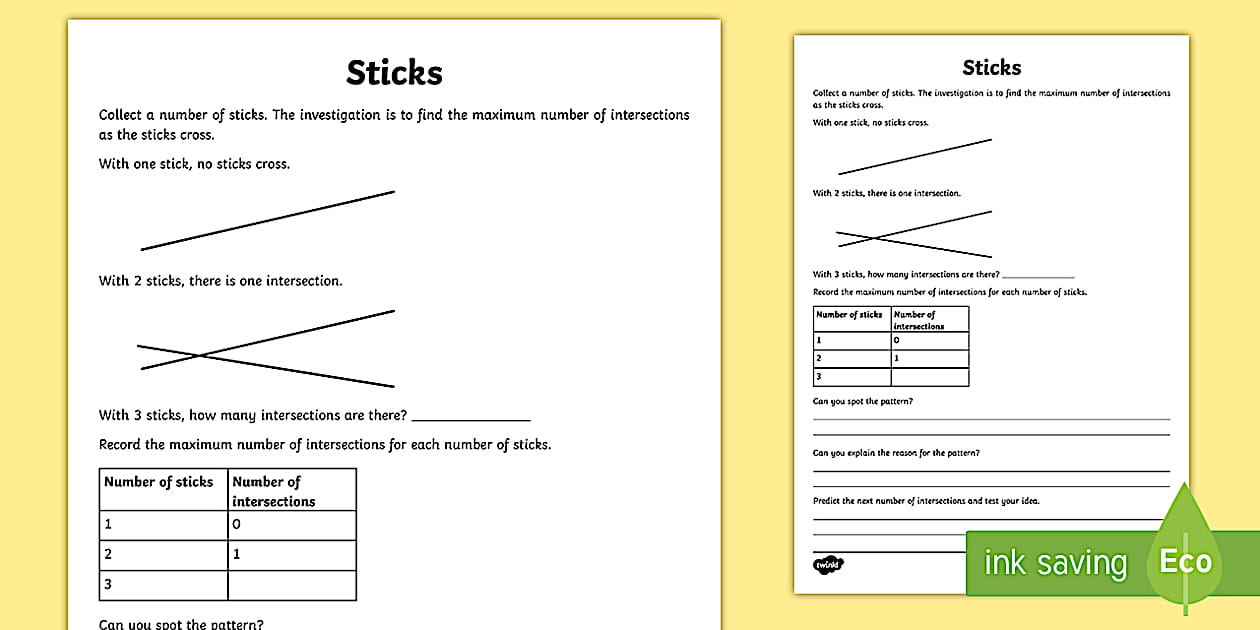 Sticks Maths Investigation Worksheet / Worksheet - Twinkl