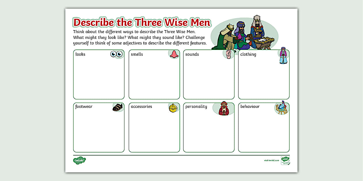 The Three Wise Men Adjectives Worksheet (teacher made)