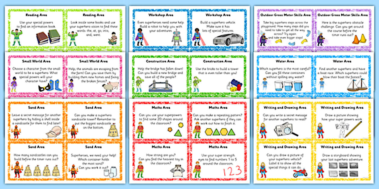 Cursive EYFS Superhero Themed Challenge Cards Resource Pack