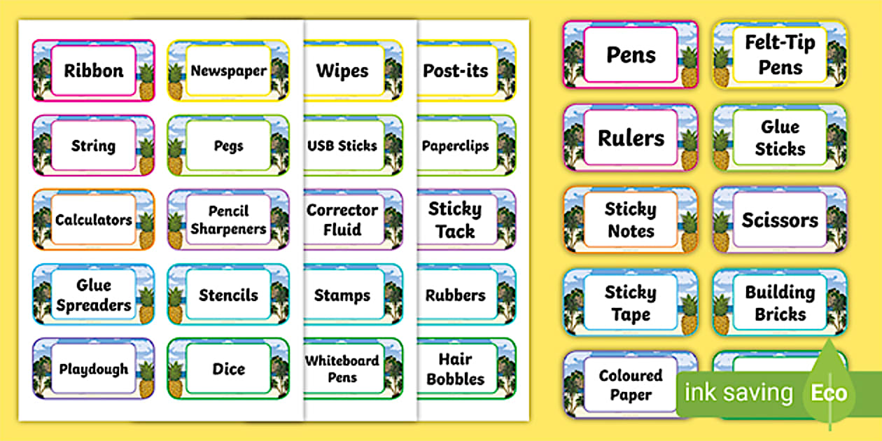 Tropical Pineapple Drawer Peg Labels - Twinkl