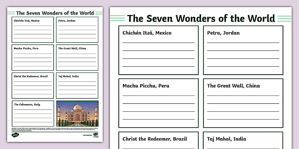 The Seven Wonders of the World Fact File Template - Twinkl
