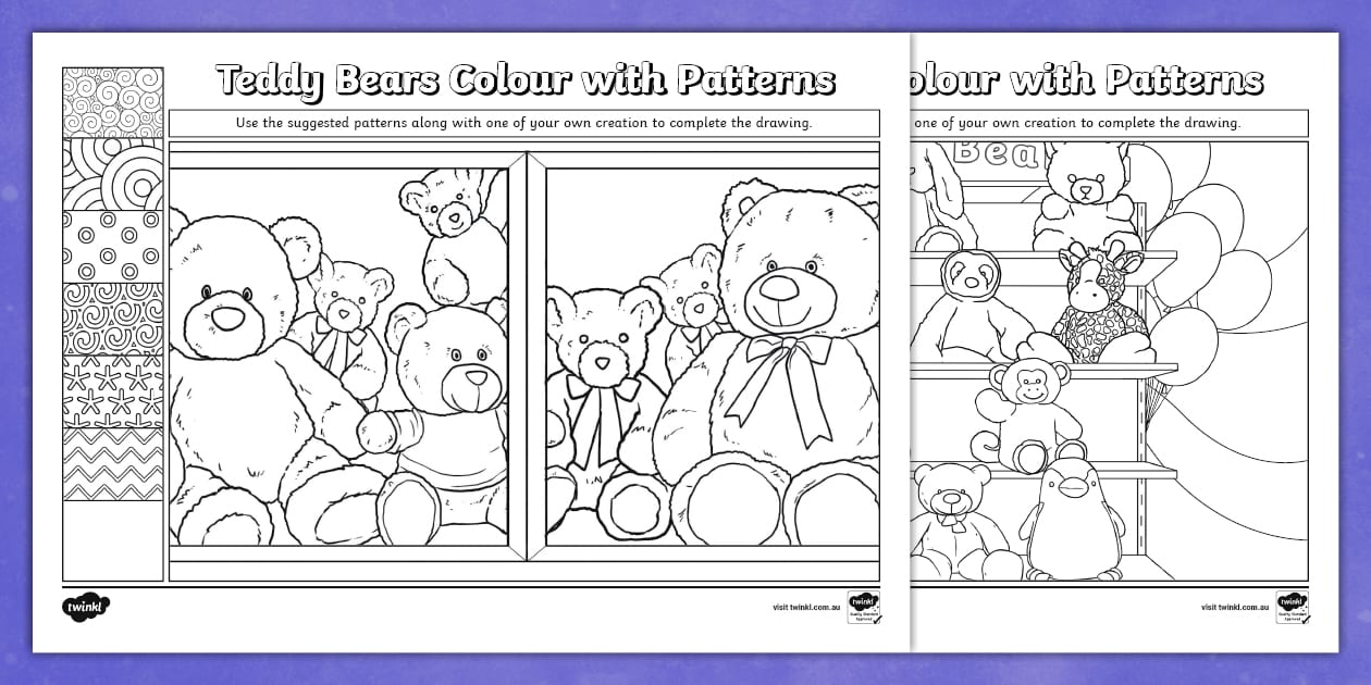 Teddy Bears Colour with Patterns Activity - Twinkl Colouring