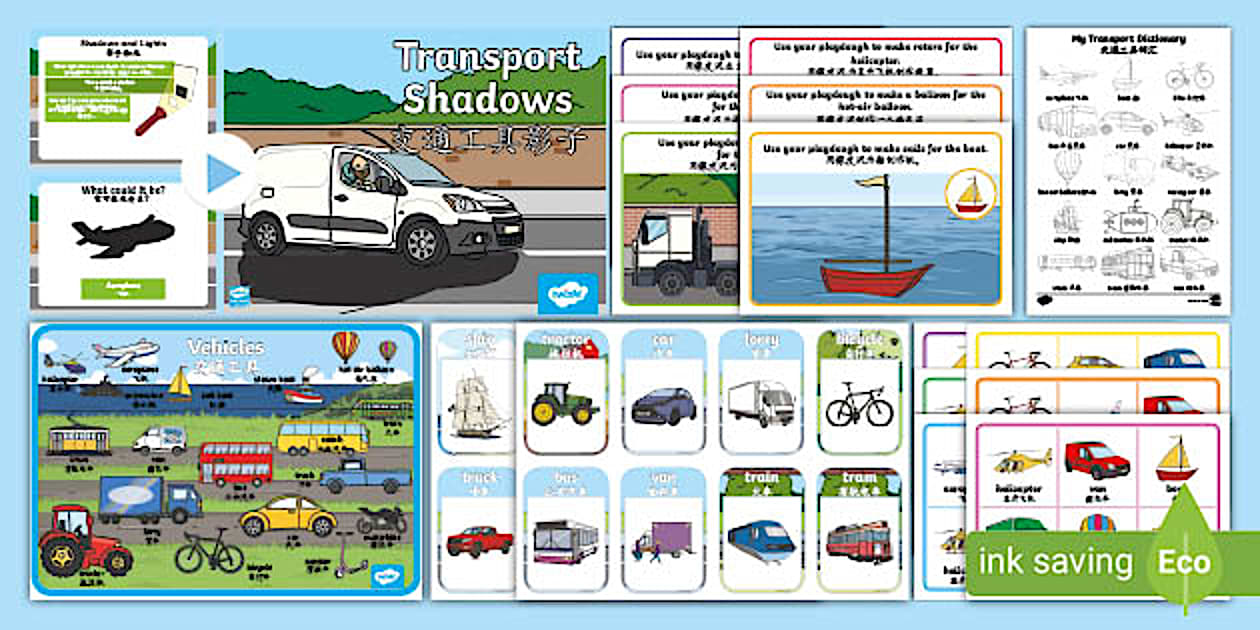 Transport Thematic Resource Pack - English/Mandarin Chinese