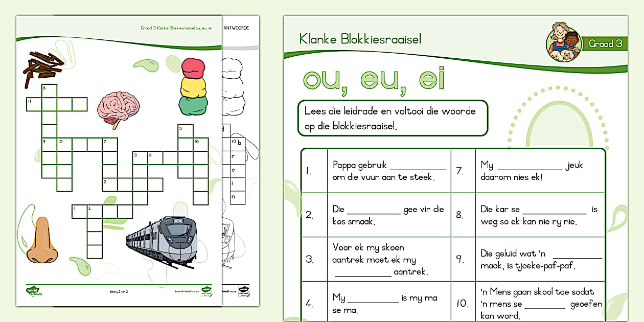 Graad 3 Klanke Blokkiesraaisel ou, eu, ei - Twinkl
