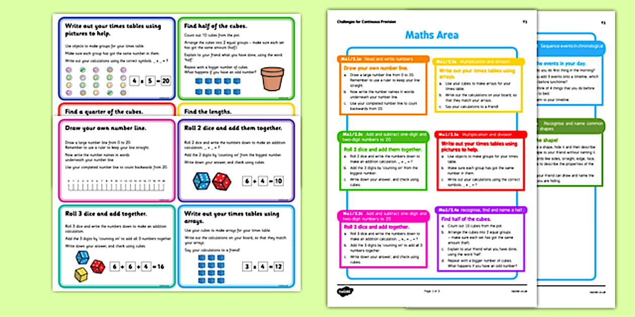 Continuous Provision Ideas Year 1 Maths Challenges - Twinkl