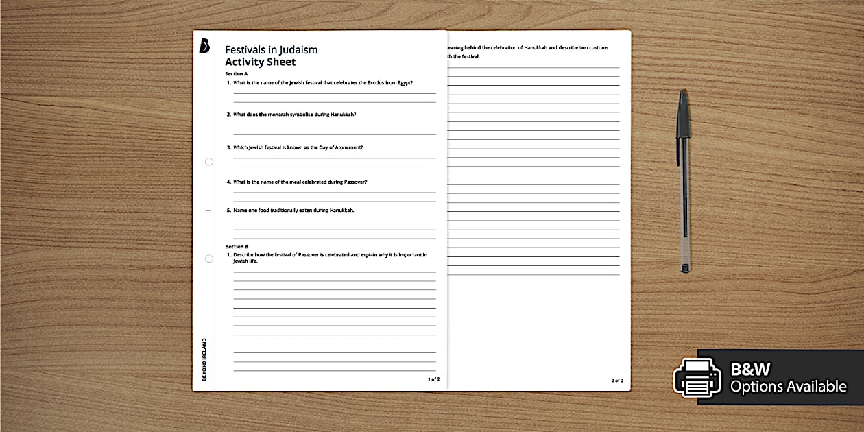 Festivals in Judaism Activity Sheet