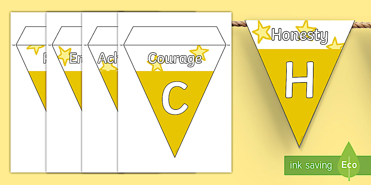 REACH Respect, Endeavour, Achievement, Courage, Honesty Display Bunting