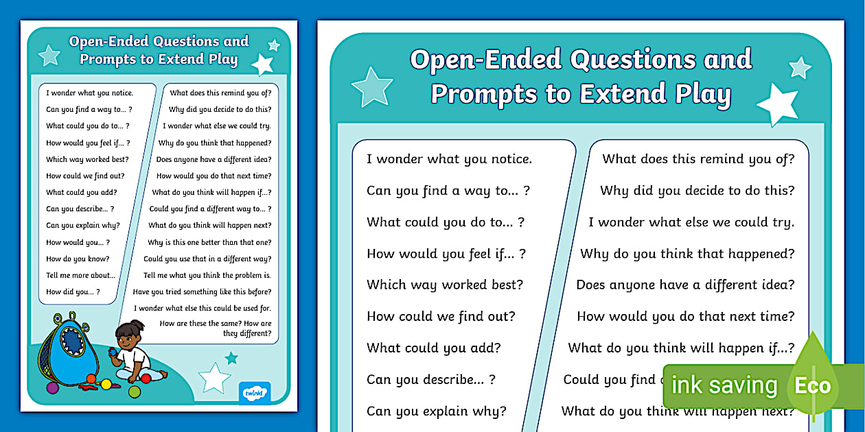 Editable Open-Ended Questions and Prompts to Extend Play Display Poster