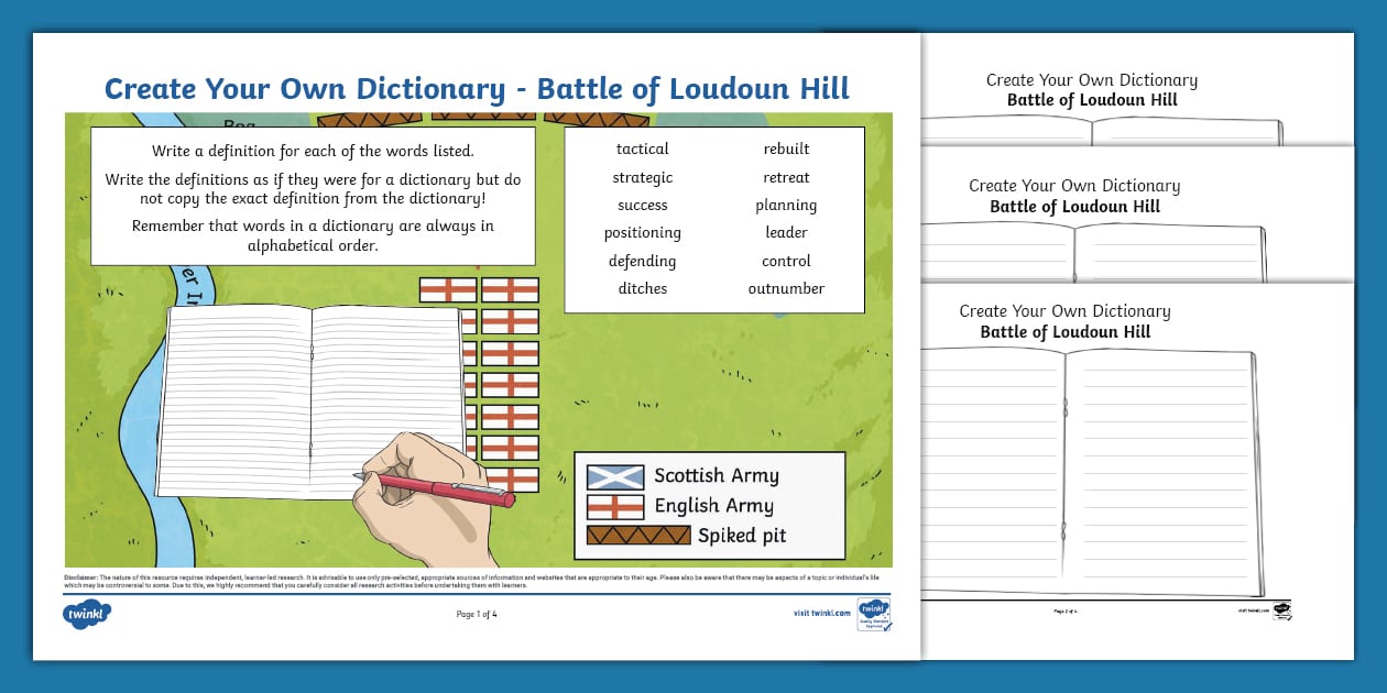 Battle of Loudoun Hill Create Your Own Dictionary - Twinkl