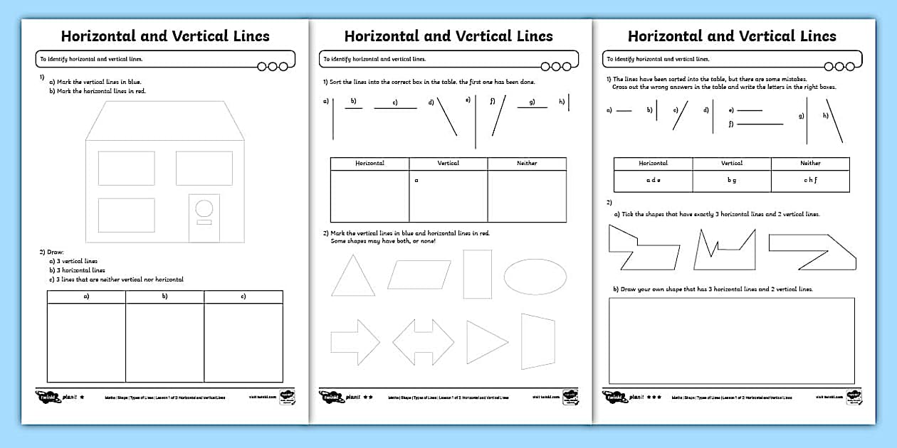 👉 Horizontal and Vertical Lines: Differentiated Maths Activity Sheet