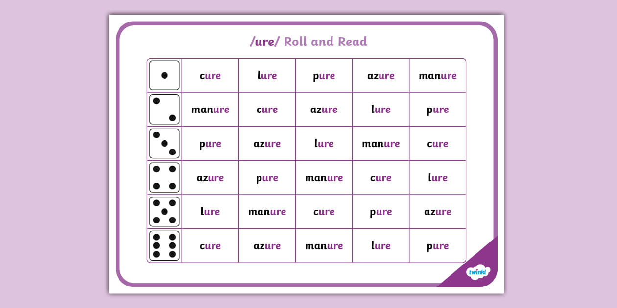 Phase 3 /ure/ Phoneme Roll and Read Mat (teacher made)