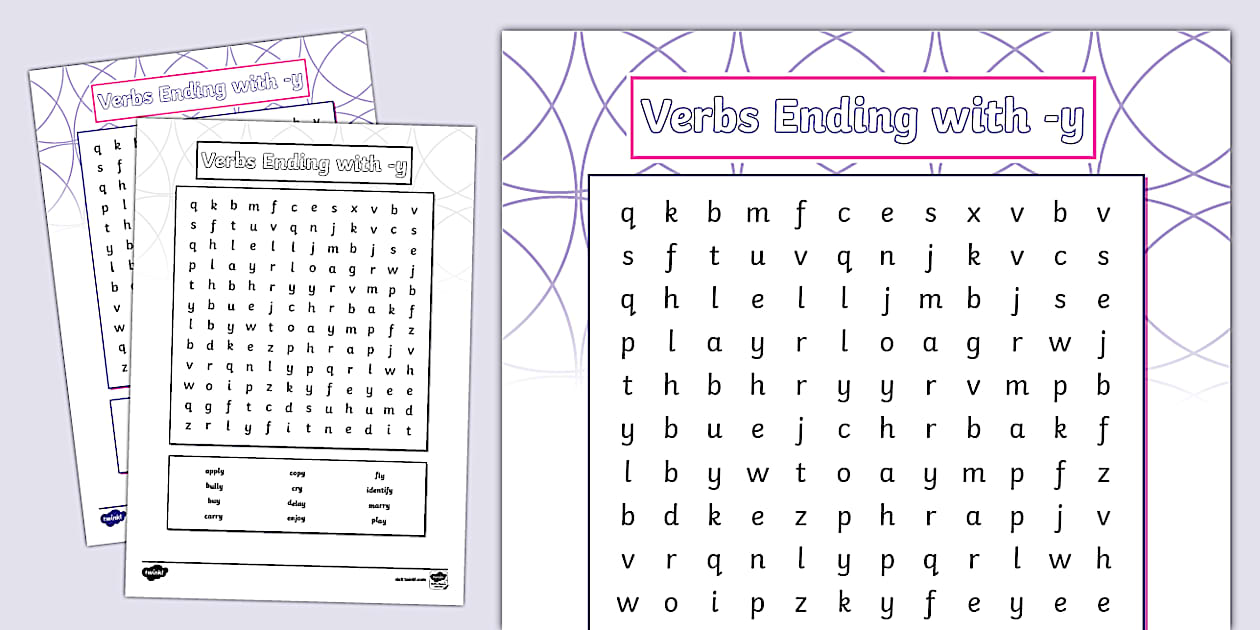 Verbs Ending with -y Word Search (teacher made) - Twinkl