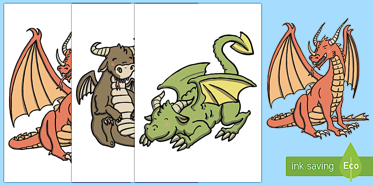 A3 Large Dragons Display Cut-Outs - Dragon Stick Puppets