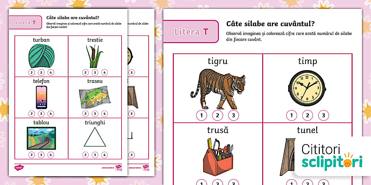 Litera T: Trenul Toni – Fișă pentru despărțirea în silabe