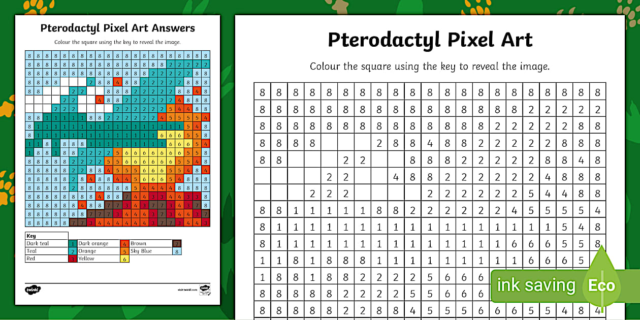 Pterodactyl Pixel Art Template | Twinkl | KS1 | Dinosaurs