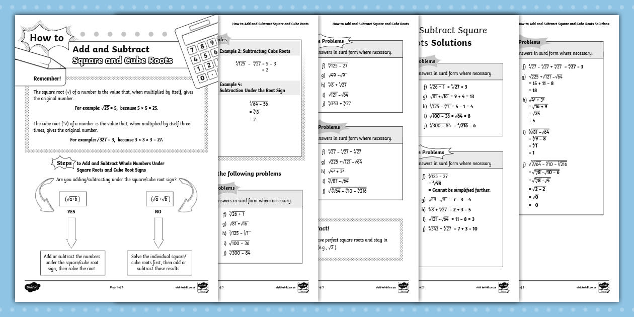 Add and Subtract Square Roots and Cube Roots: Activity Sheet