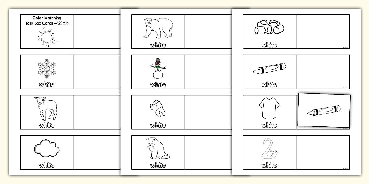 Color Matching Task Box Cards-White (teacher made) - Twinkl