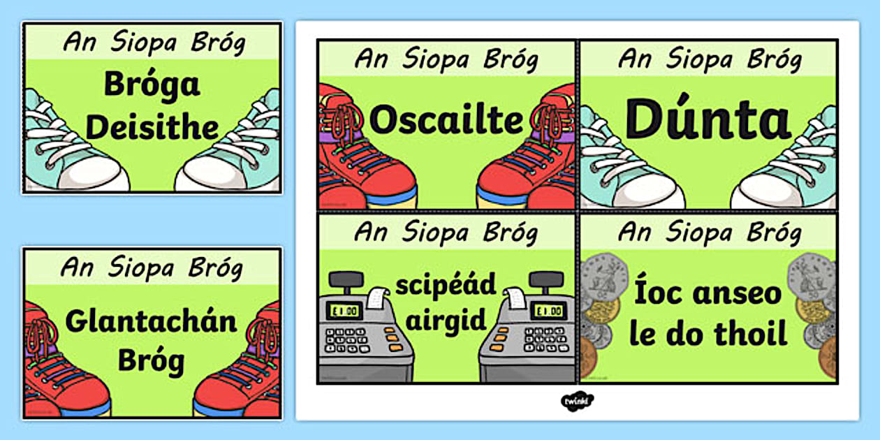 An Siopa Bróg Shoe Shop Role Play Signs Gaeilge - Twinkl