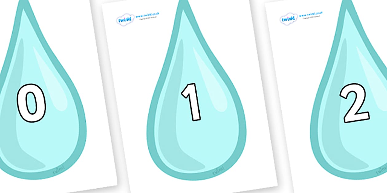 Numbers 0-31 on Water Droplets (Teacher-Made) - Twinkl