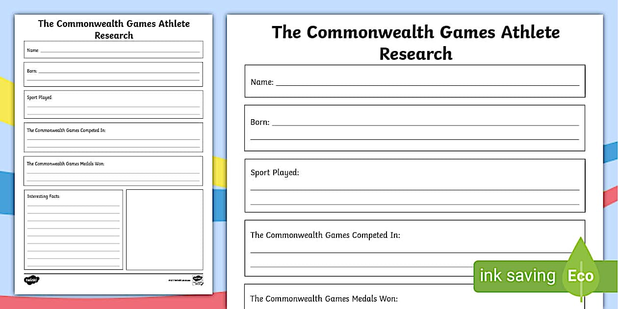 The Commonwealth Games Athlete Research Worksheet - Twinkl