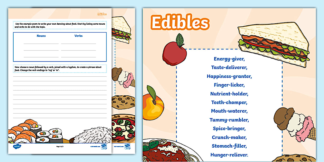 Food Kenning Poem Example and Template - KS2 (teacher made)