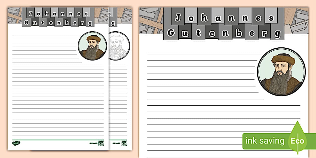 Johannes Gutenberg Activity Sheet 5th and 6th Class - Twinkl